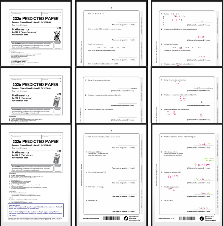 GCSE 2026 Predicted Maths Bundle (AQA/EDEXCEL/OCR) (F/H) – krisstuition